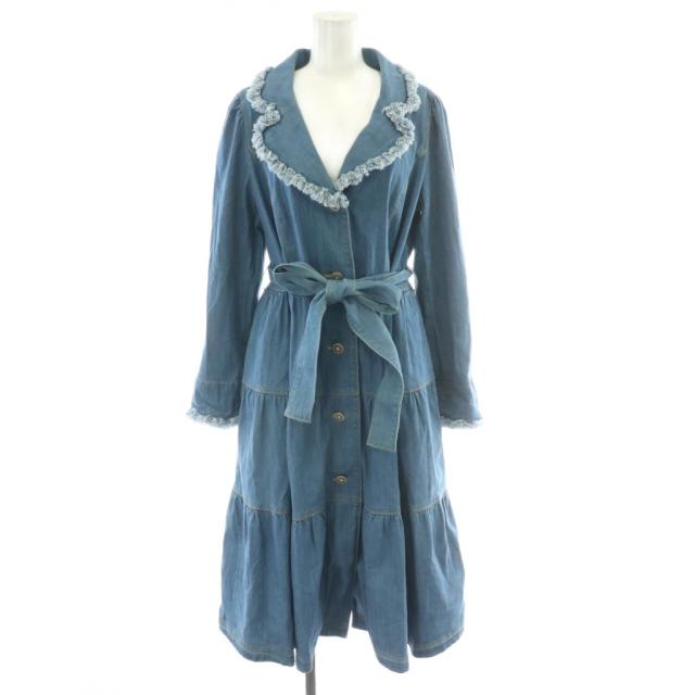 【中古】エムズグレイシー M'S GRACY 22AW デニムティアードコート ロング 38 青 ライトブルー フリンジ JY-219105
