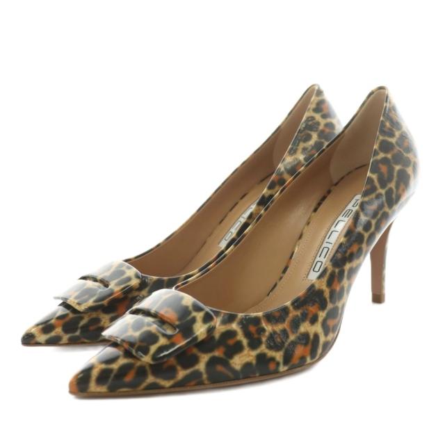 【中古】ペリーコ PELLICO ANIMA80 パンプス ポインテッドトゥ ヒール レオパード ヒョウ柄 レザー 38.5 茶 0056