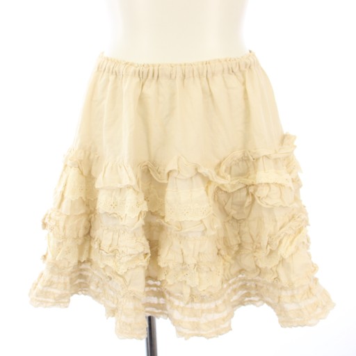 【中古】ピンクハウス PINK HOUSE パニエ ミニスカート フレア レース フリル イージー ベージュ レディース