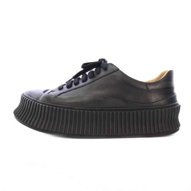 【中古】ジルサンダー ローカットスニーカー シューズ プラットフォーム 厚底 レザー ワンカラー 37 黒 ブラック