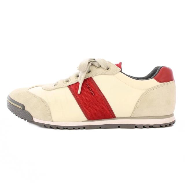 【中古】プラダスポーツ PRADA SPORT ローカットスニーカー シューズ スエード 切替 アイボリー ライトグレー