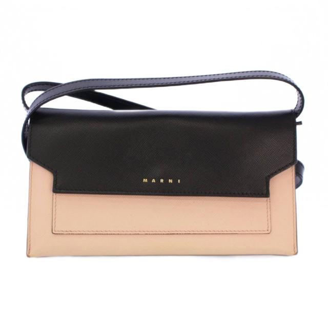【中古】マルニ MARNI TRUNK SAFFIANO クロスバッグ ショルダーウォレット 長財布 レザー ピンク 黒 レディース