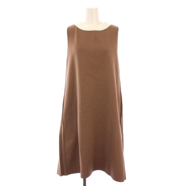 【中古】フォクシー FOXEY Ambrosia フレアワンピース ニット ひざ丈 クルーネック ストレッチ ワンカラー 38 茶