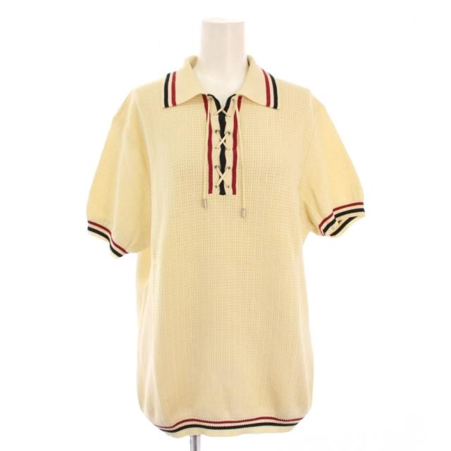 【中古】グッチ GUCCI ニット 半袖 レギュラーカラー ストレッチ 編み込み M ベージュ /BB レディース