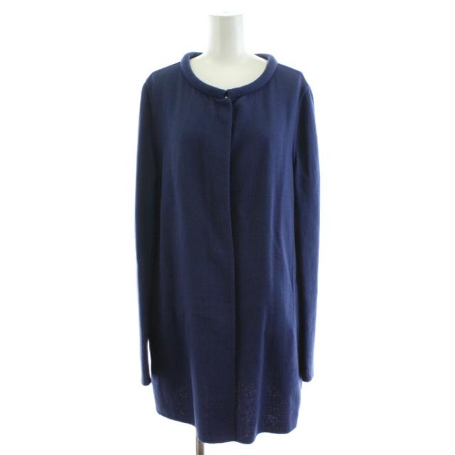 【中古】アルマーニ コレツィオーニ ARMANI COLLEZIONI ノーカラージャケット ロング丈 ウール 40 紺