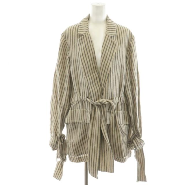 【中古】カオス マッカランジャケット テーラードジャケット ストライプ柄 リボン シルク 絹 麻 F ベージュ グレー