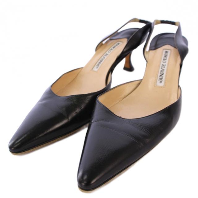 【中古】マノロブラニク MANOLO BLAHNIK スリングバックパンプス シューズ レザー 37 黒 /BM レディース