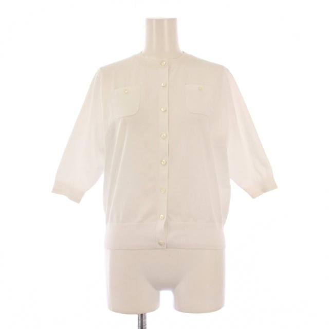 【中古】キャバン CABaN ファインポリエステル ハーフスリーブポケットカーディガン 半袖 クルーネック S 白