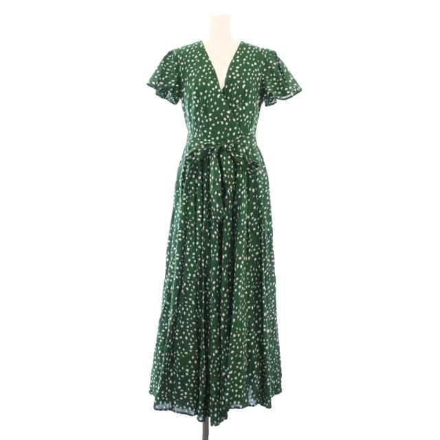 【中古】マリハ Demi-Luxe BEAMS別注 マドモアゼルのドレス ワンピース 半袖 ロング ドット柄 36 緑 レディース