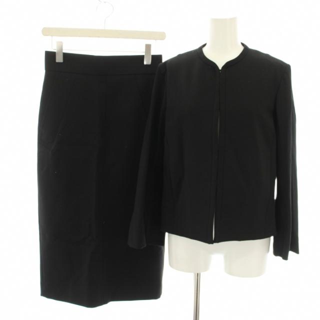 【中古】未使用品 デザインワークス スーツ ノーカラージャケット 38 スカート ロング タイト 36 黒 レディース