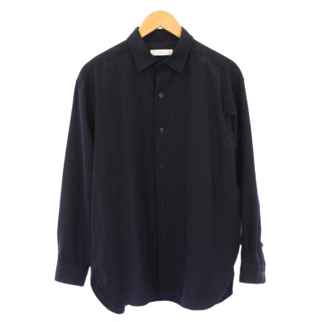 【中古】コルニエ Cornier PAPER WOOL SHIRTS ペーパーウールシャツ カジュアル 長袖 レギュラーカラー 無地 S 紺