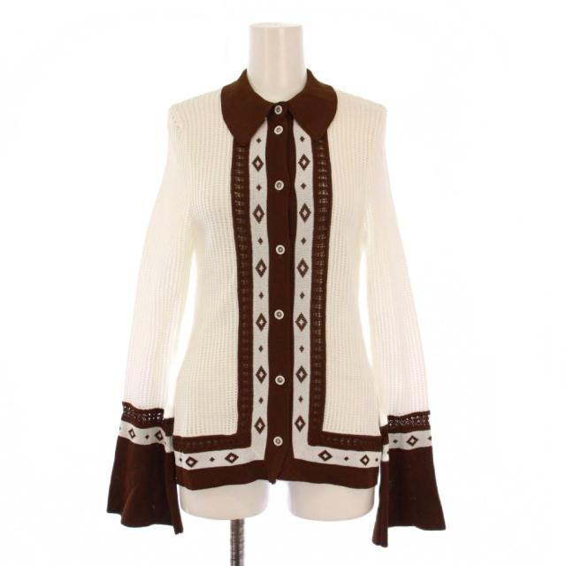 【中古】マメクロゴウチ ニッテッドシャツウィズダイヤモンドパターン ニット 長袖 レギュラーカラー 1 白 茶