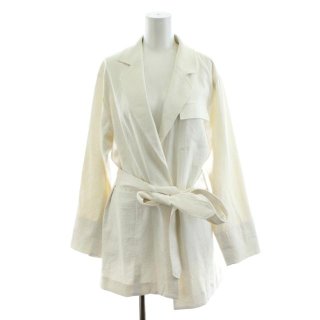 【中古】アメリヴィンテージ Ameri VINTAGE テーラードジャケット シングル 麻 リネン混 リボン付き 白