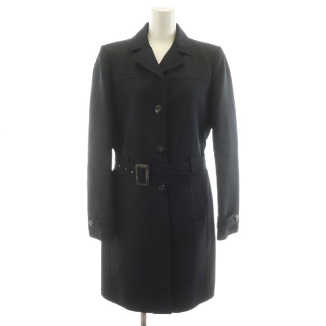 【中古】ミュウミュウ miumiu ステンカラーコート ロング丈 ベルト付き アウター 38 黒 ブラック /AN26 レディース