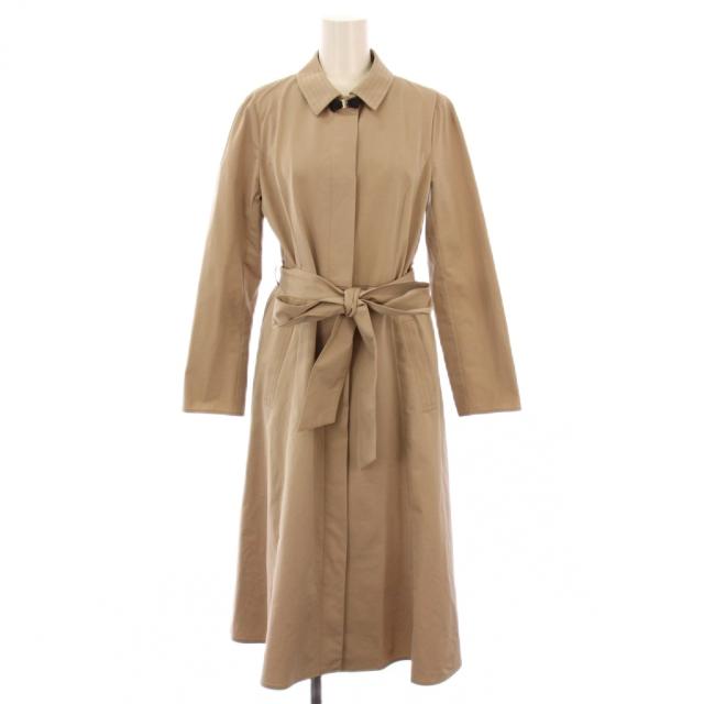 【中古】トッカ TOCCA TORCH 襟付きコート ステンカラー アウター ロング丈 リボン 装飾 ストレッチ 0 ベージュ