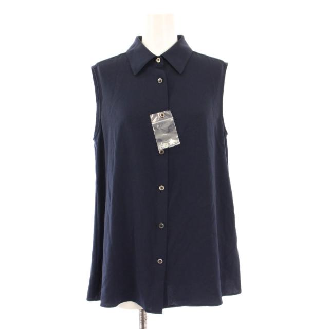 【中古】セオリーリュクス FLOW ZATIE BLOUSE シャツ ブラウス ノースリーブ レギュラーカラー ストレッチ 38 紺