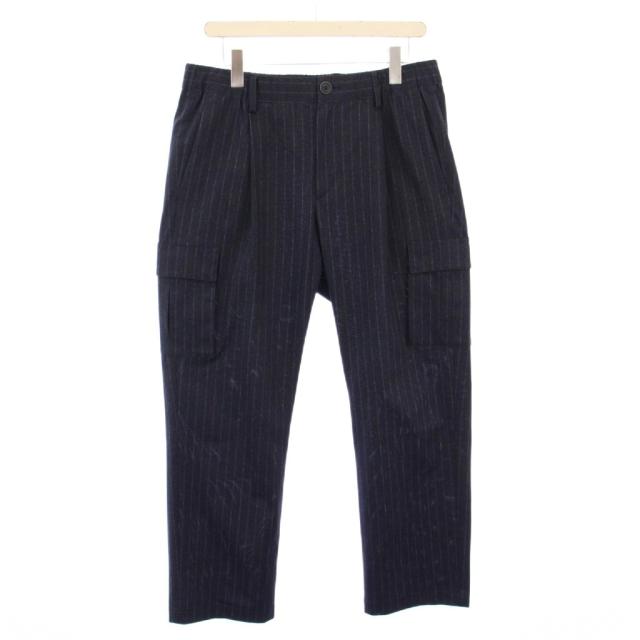【中古】ヘルノ HERNO 24AW テーパードパンツ スラックス タック ジップフライ ストレッチ ストライプ柄 L 紺