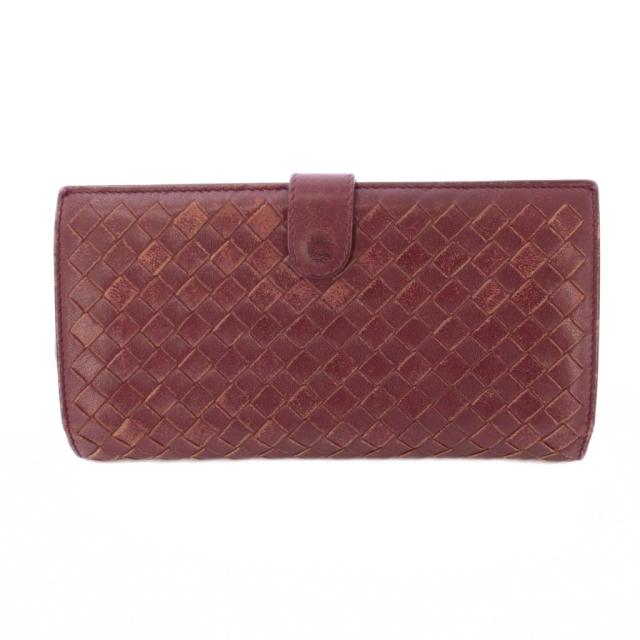 【中古】ボッテガヴェネタ BOTTEGA VENETA イントレチャート 長財布 ロングウォレット 二つ折り レザー 茶