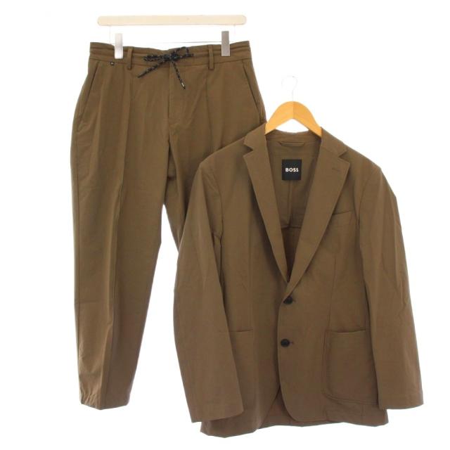 【中古】ヒューゴボス Performance セットアップ テーラードジャケット アウター シングル テーパードパンツ 茶