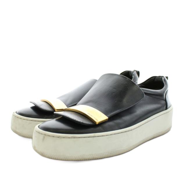 【中古】セルジオロッシ Sergio rossi スニーカー シューズ プラットフォーム ゴールドプレート レザー 35 黒 A79290