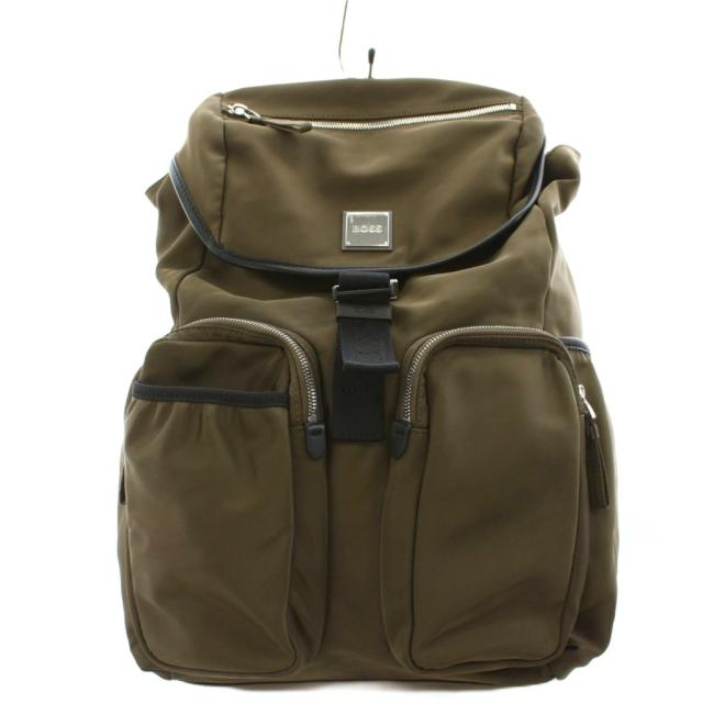 【中古】ヒューゴボス HUGO BOSS リュックサック バックパック ロゴ フラップ ナイロン カーキ /AN2 メンズ