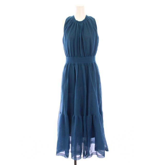 【中古】アナイ ANAYI シアーボリュームニットワンピース フレア マキシ ロング ノースリーブ クルーネック 36 青