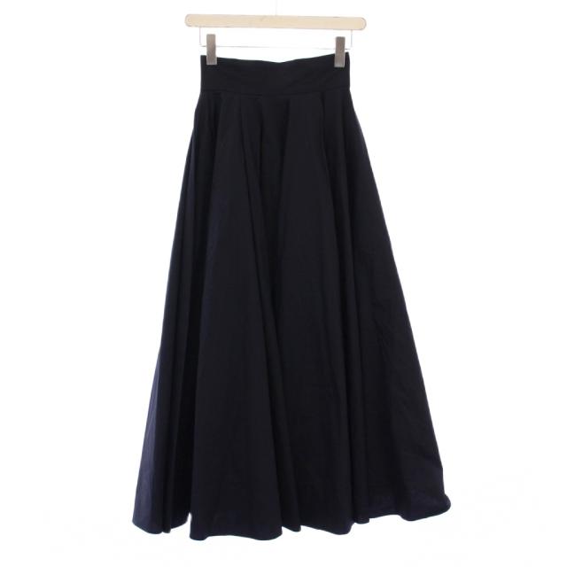 【中古】未使用品 ジェンヌ JENNE リッチボリュームフレアスカート マキシ ロング ワンカラー S 紺 ネイビー