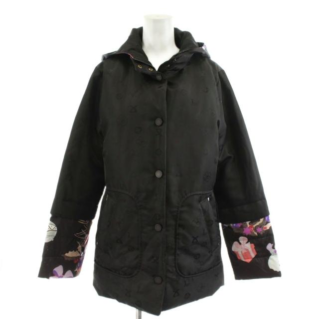 【中古】レオナールスポーツ LEONARD SPORT ダウンジャケット 総柄 フード 花柄 38 ピンク 茶 ブラウン 0545274