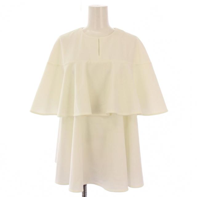 【中古】ヨリ キーネックフリルブラウス シャツ プルオーバー フレンチスリーブ 半袖 クルーネック ストレッチ 白