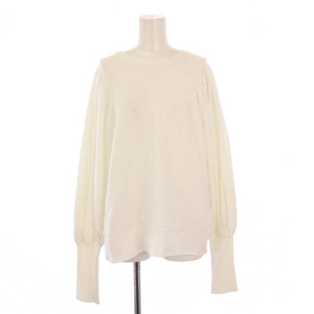 【中古】アドーア スパングルニット セーター 長袖 クルーネック パフスリーブ ストレッチ スパンコール 装飾 38 白