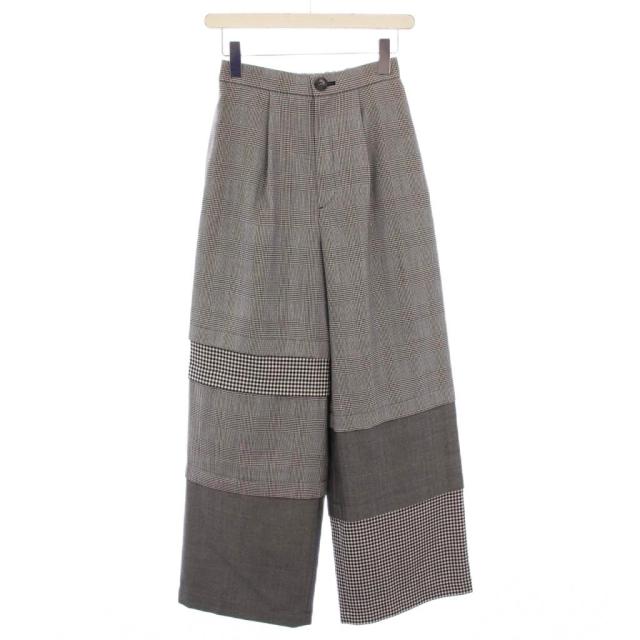 【中古】未使用品 エンフォルド モノトーンチェック MIX WIDE PANTS ミックスワイドパンツ スラックス グレー