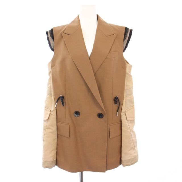 【中古】サカイ sacai Nylon Twill Mix Vest ナイロンツイルミックスベスト ダブル 2 ベージュ 22-05955 /KH
