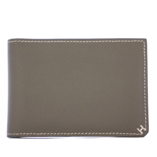 【中古】エルメス HERMES 23年製 Hセリエ カードケース 名刺入れ 二つ折り レザー カーキ B刻印 /KH ■OH メンズ