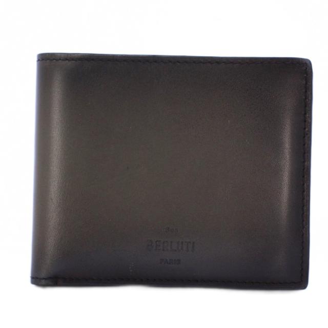 【中古】ベルルッティ Berluti マコレ スリム レザー コンパクトウォレット 札入れ 二つ折り財布 レザー グレー /KH