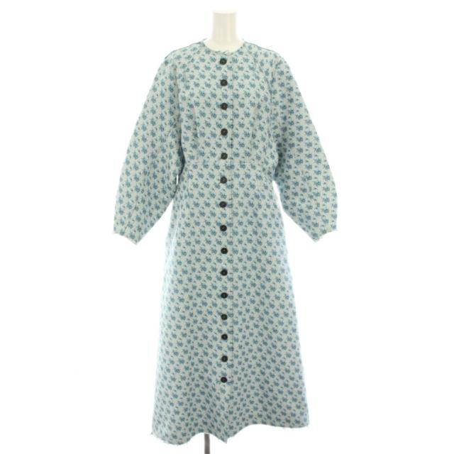 【中古】アイレネ フラワージャガードドレス ワンピース 長袖 花柄 カットオフ 38 グレー 水色 22A85001 レディース