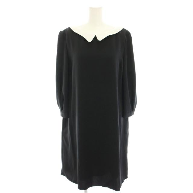 【中古】フォクシーニューヨーク FOXEY NEW YORK ワンピース ひざ丈 長袖 つけ襟 40 黒 白 33056 レディース