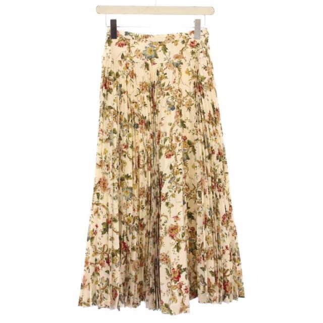 【中古】インゲボルグ INGEBORG プリーツスカート フレア ミモレ ロング 花柄 S アイボリー /BB レディース