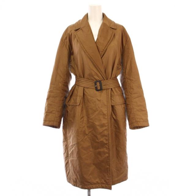 【中古】マックスマーラ The Cube. キャメルパデッド ベルテッドコート アウター ロング丈 ワンカラー ベルト 34 茶