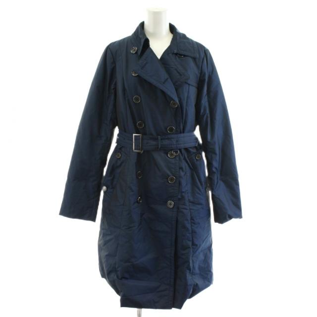 【中古】アクアスキュータム AQUASCUTUM ロロピアーナ ダウンコート ロング丈 裏地チェック柄 ナイロン アウター 8 紺