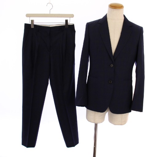 【中古】PAUL SMITH Ermenegildo Zegna スーツ 上下 ジャケット ジップフライ チェック柄 42 40 紺 メンズ