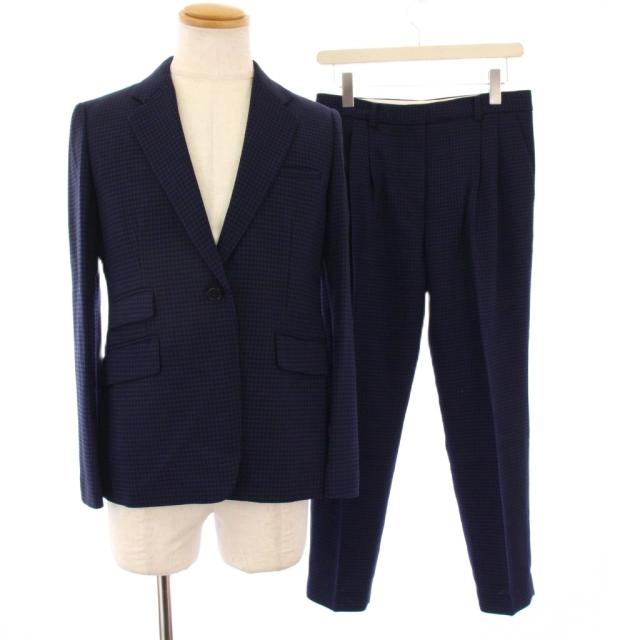 【中古】ポールスミス PAUL SMITH スーツ テーラードジャケット パンツ スラックス 千鳥格子 42 40 紺