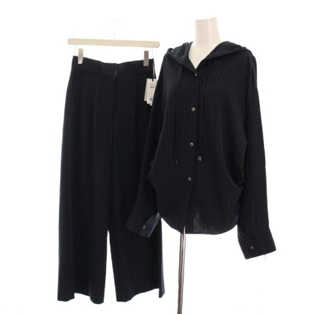 【中古】未使用品 ダイアグラム セットアップ ドルマンフ−ディシャツ タックワイドパンツ ストライプ 36 34 ネイビー