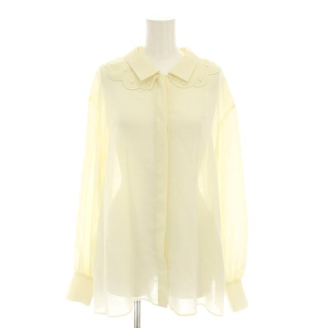【中古】ルネ Rene シャツ ブラウス 長袖 フリル フェイクパール スカラップ衿 シアー 38 白 6131120 レディース