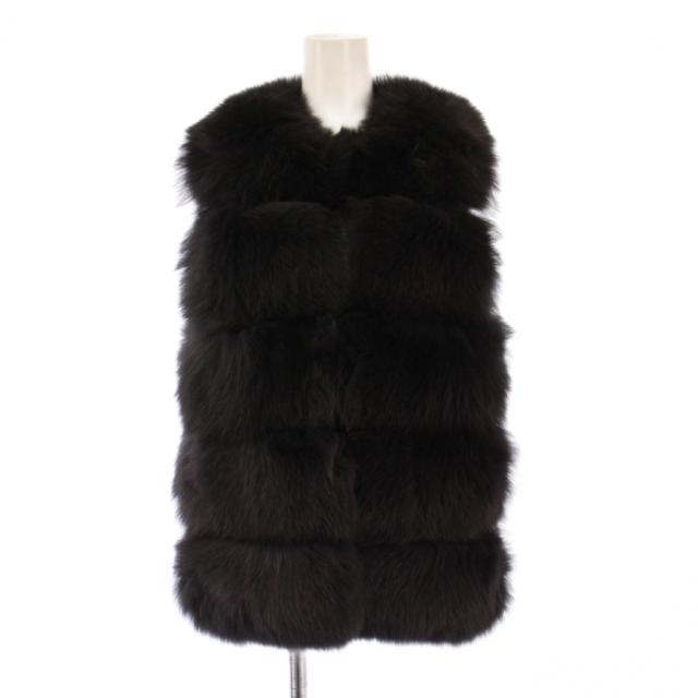 【中古】ユービッグ U-Big 石井毛皮 フォックスファーベスト ノーカラー ショート丈 S ダークグレー /BB レディース