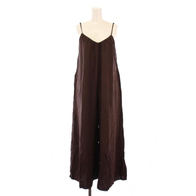 【中古】タイサ TYSA CAMI ALL IN ONE キャミオールインワン ワイドパンツ Vネック ストレッチ 無地 F 茶 ブラウン