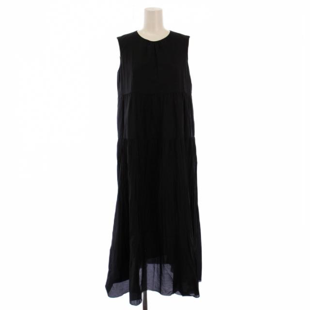 【中古】未使用品 アナイ コットンシルクローンティアードワンピース フレア ミモレ ロング ノースリーブ 黒