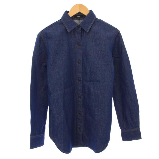 【中古】セオリー リラックスデニムBFシャツD TS ブラウス 長袖 レギュラーカラー 無地 ワンカラー P インディゴ