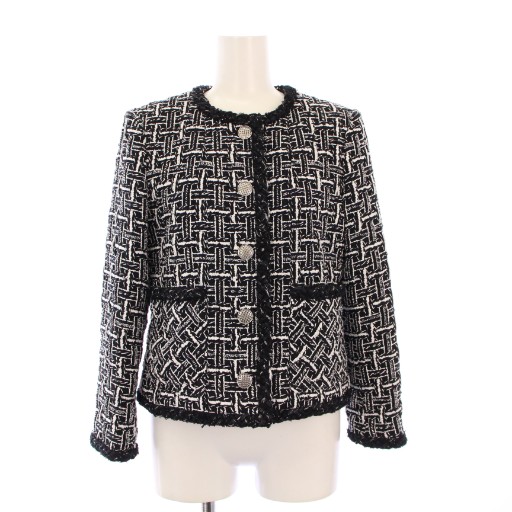 【中古】ルネ Rene 24年製 ツイードノーカラージャケット 36 ブラック 6433140 /KH レディース