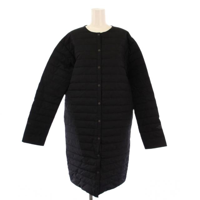 【中古】ザノースフェイス ウインドストッパーゼファーシェルコート ダウン ノーカラー アウター ロング丈 XL 黒