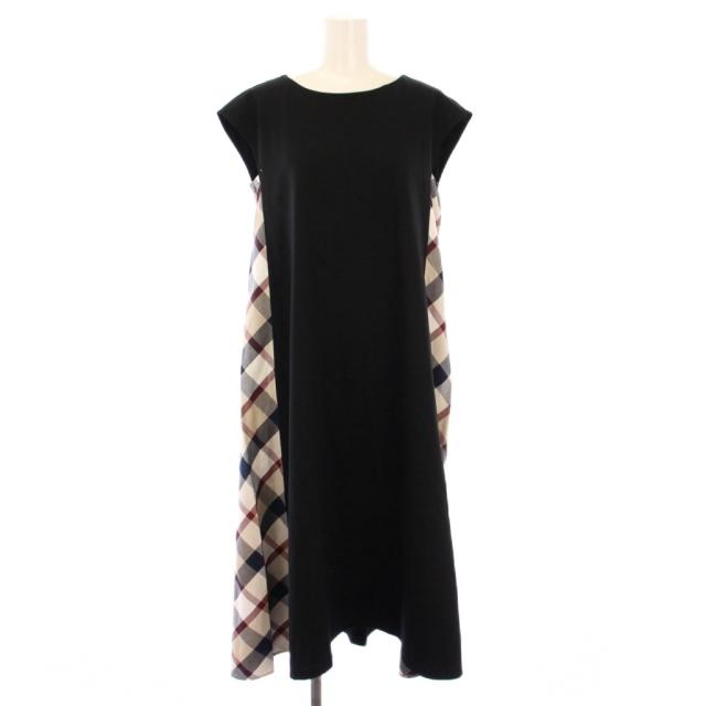 【中古】ブルーレーベルクレストブリッジ コンパクトクリアーポンチワンピース ミモレ ロング ノースリーブ 黒